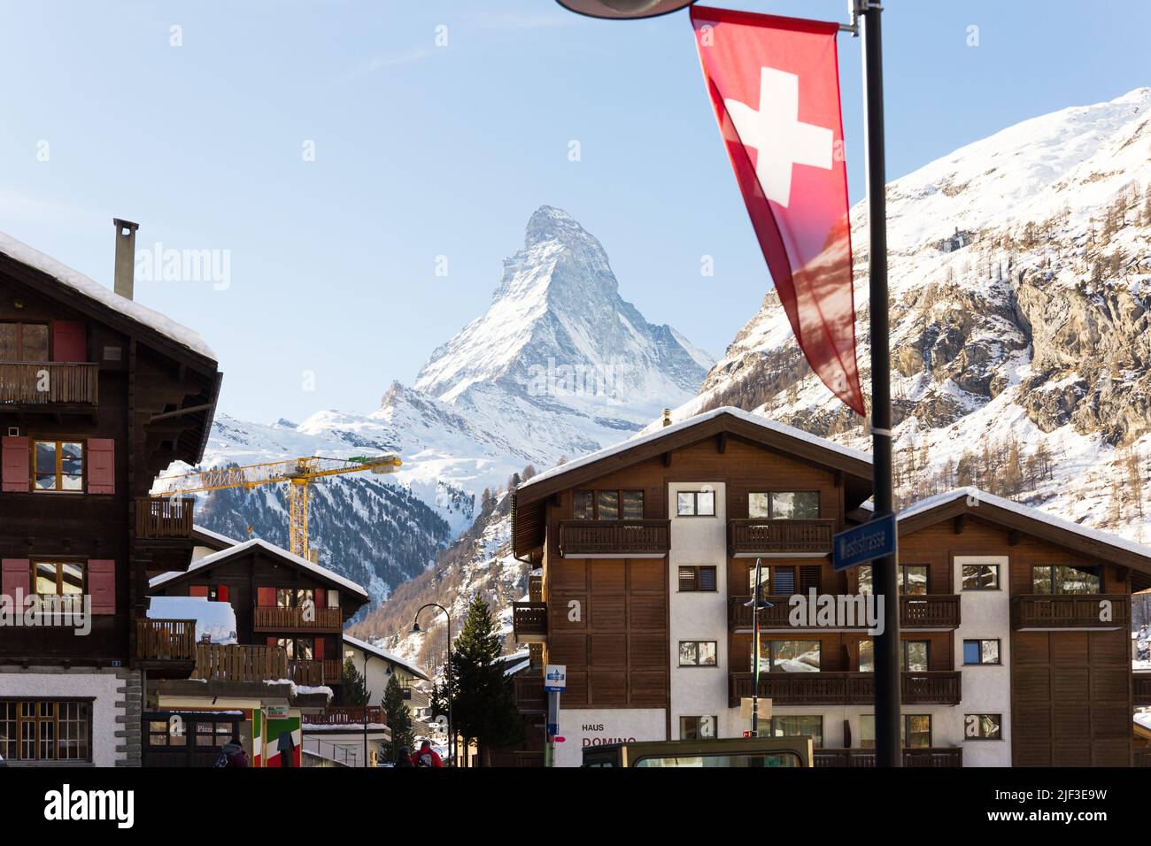 Winter mountain landscape. Snowy mountain Matterhorn during the day in ...