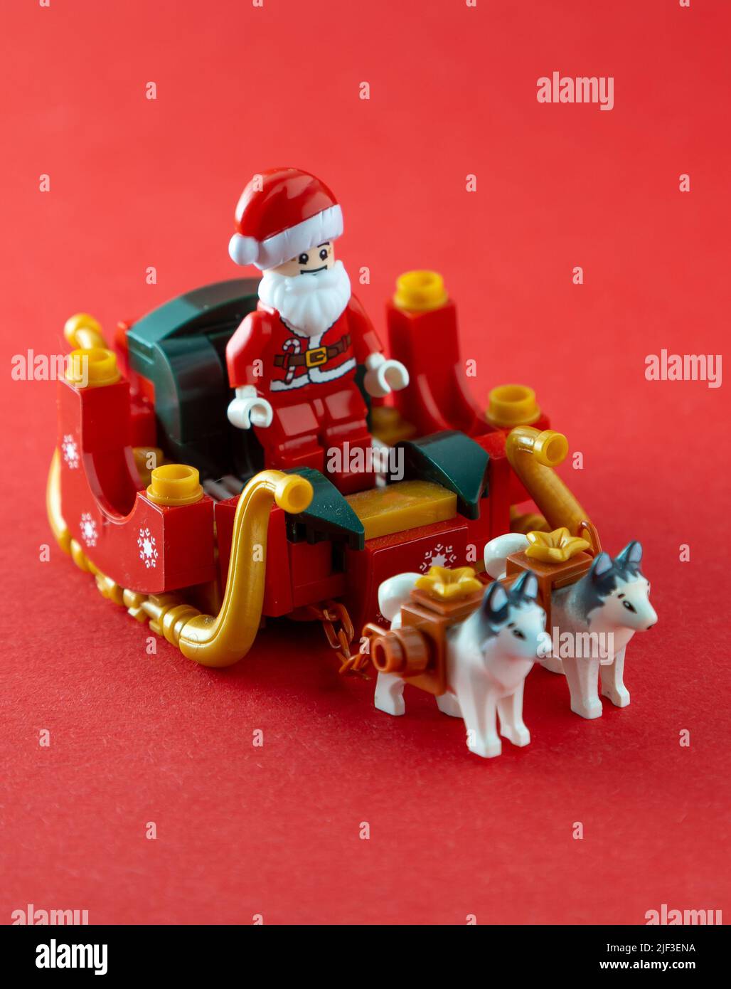 New Year toy. Winter Santa Claus. Lego constructor from mini bricks and ...