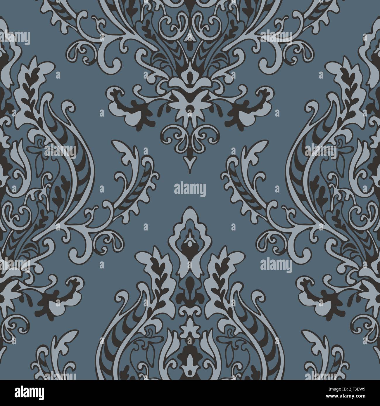 Seamless vector pattern with Victorian style wallpaper design on blue ...
