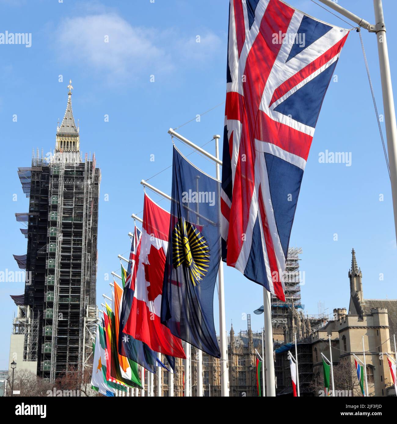 Union Jack, flag of the United Kingdom, and flags of the Commonwealth ...