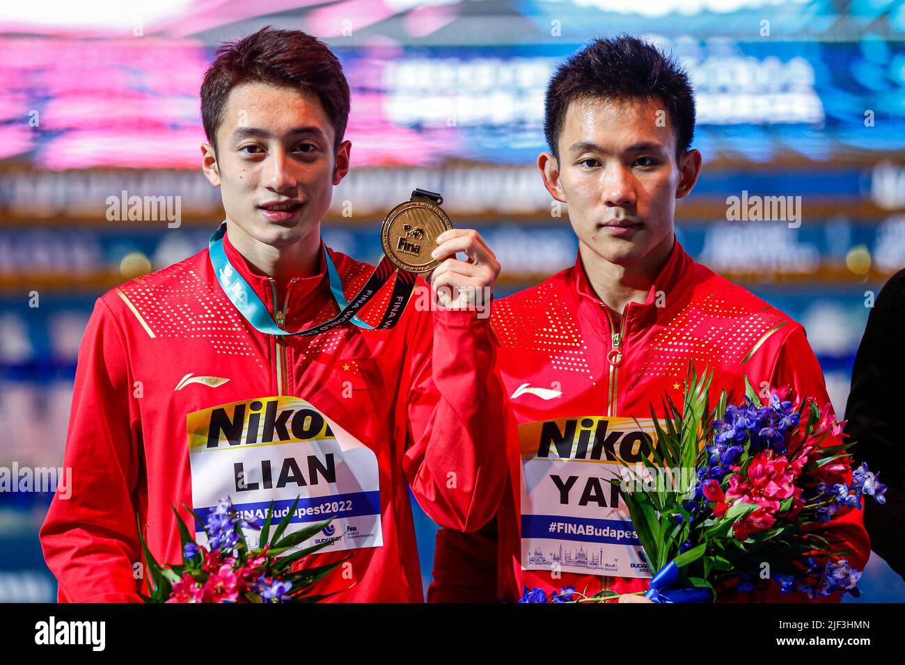 BUDAPEST, HUNGARY - JUNE 28: Junjie Lian of China, Hao Yang of China ...