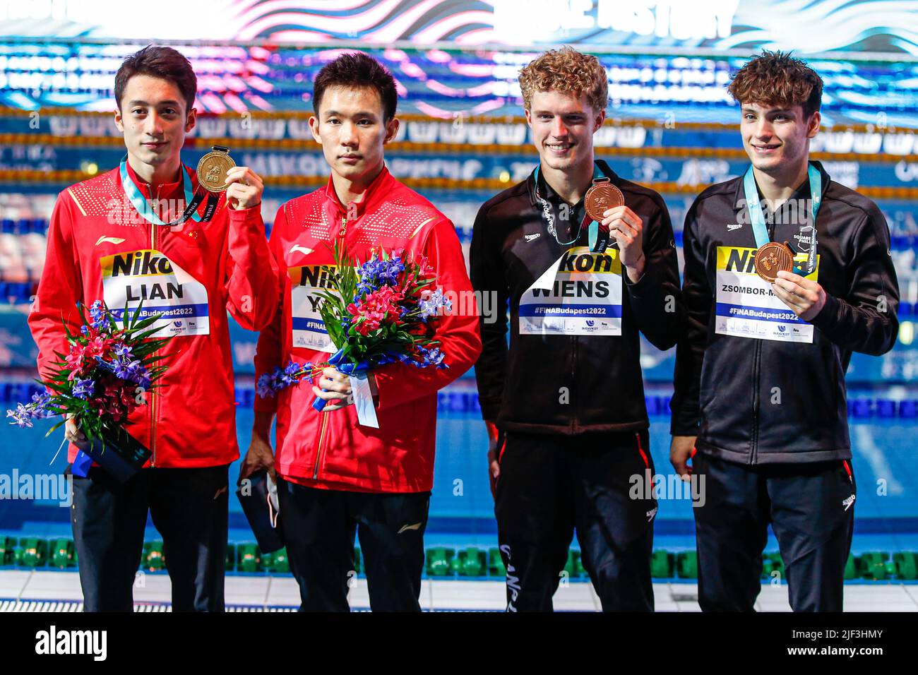 BUDAPEST, HUNGARY - JUNE 28: Junjie Lian of China, Hao Yang of China ...