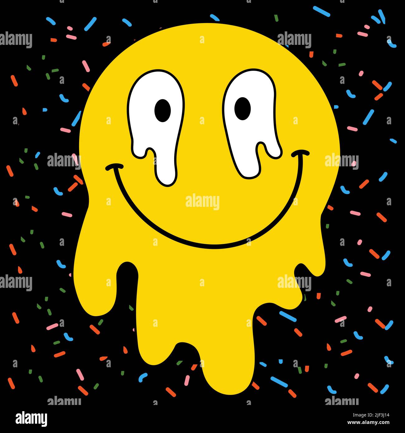 Dripping smile. Positive emoji trippy sticker, cute melt smile face ...