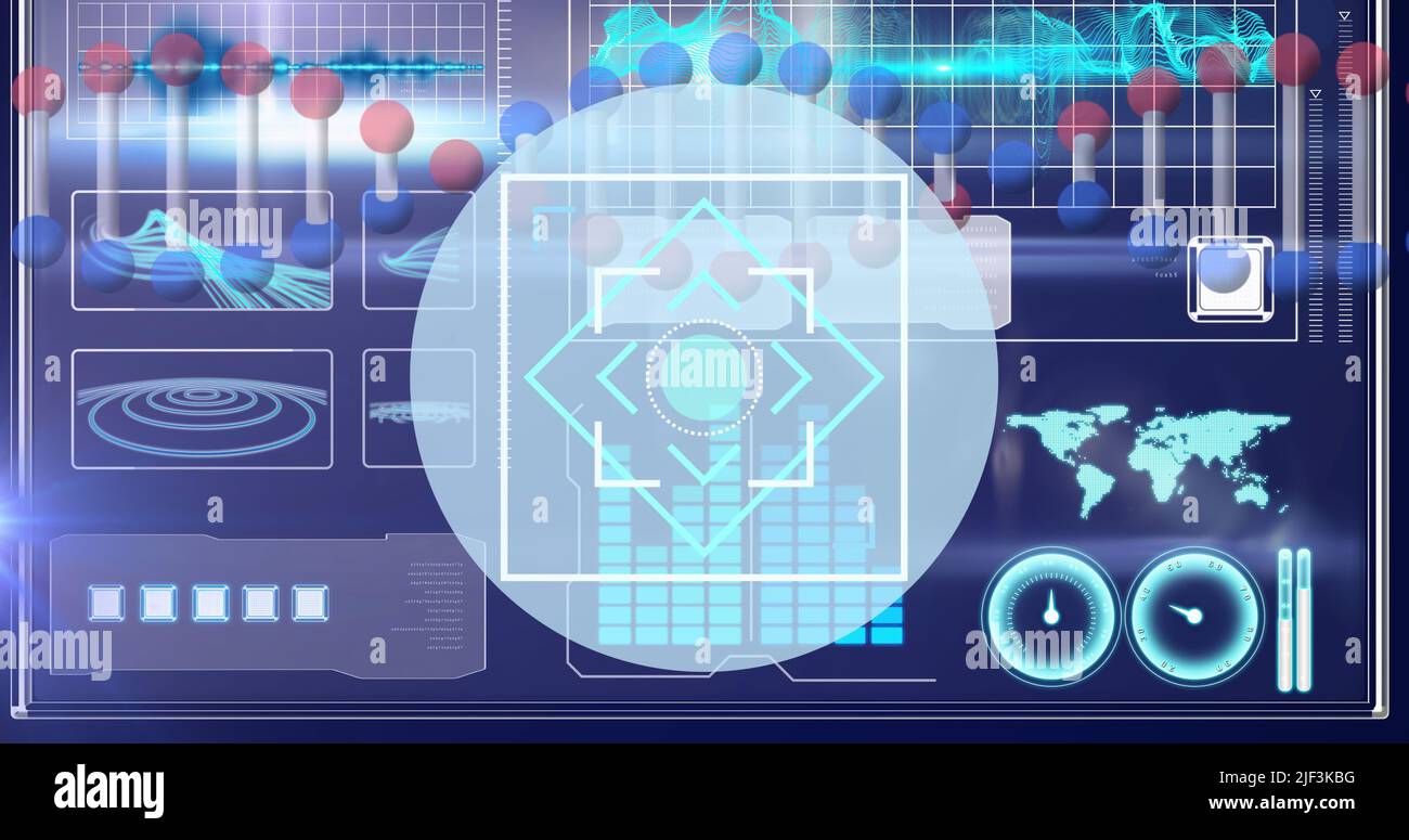 Image of lights moving over dna chain, scientific graph and data Stock ...