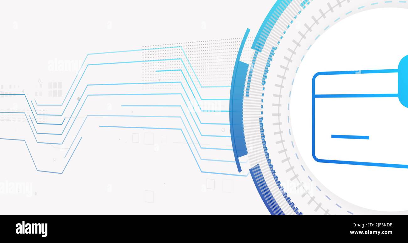 Image of network of connections and credit card with padlock on white ...