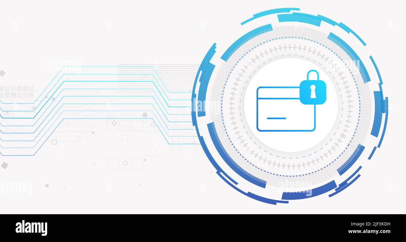 Image of network of connections and credit card with padlock on white ...