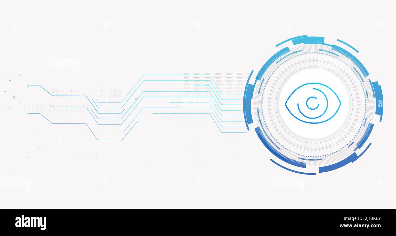 Image of network of connections and eye on white background Stock Photo ...