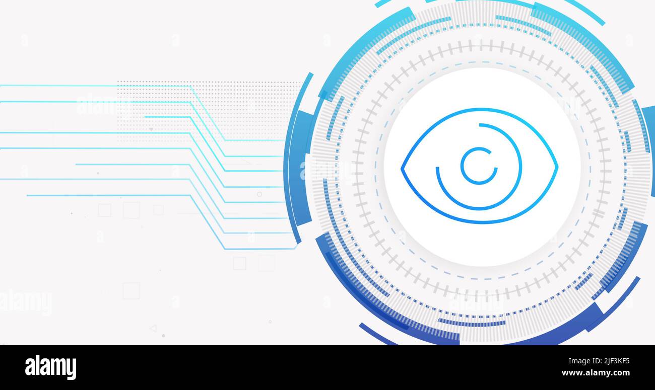 Image of network of connections and eye on white background Stock Photo ...