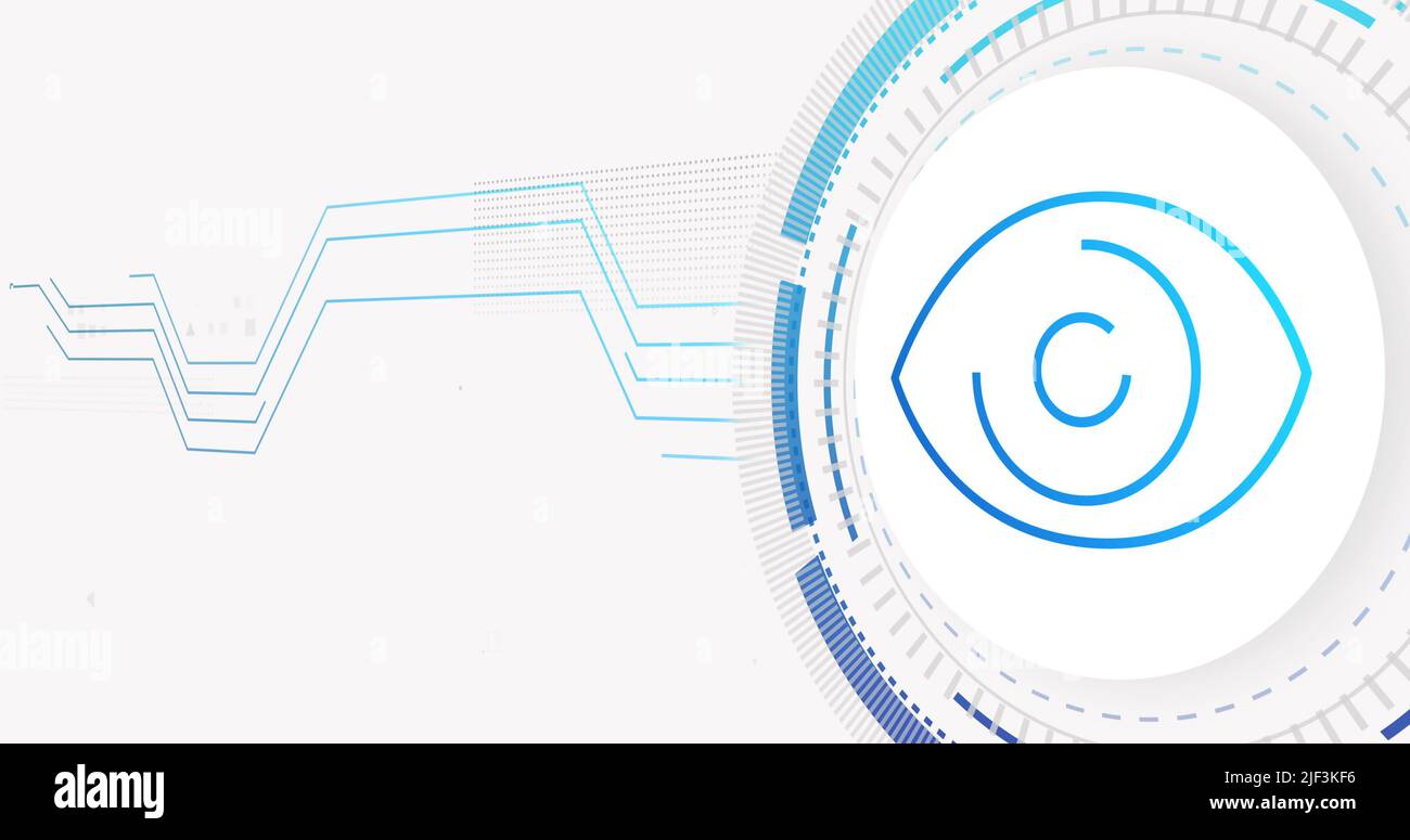 Image of network of connections and eye on white background Stock Photo ...