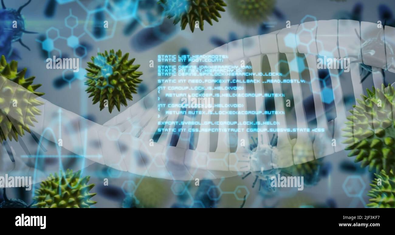 Image of dna strand and virus cells on white background Stock Photo - Alamy