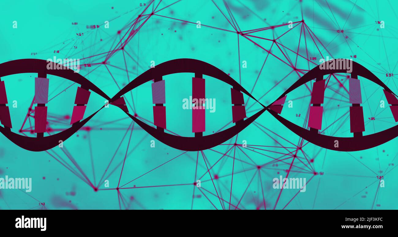 Image of dna strand and data processing on green background Stock Photo ...