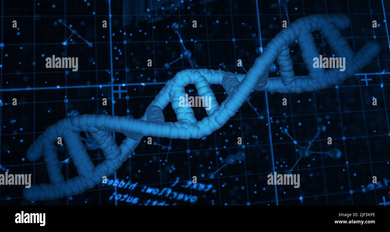 Image of dna strand and data processing on black background Stock Photo ...