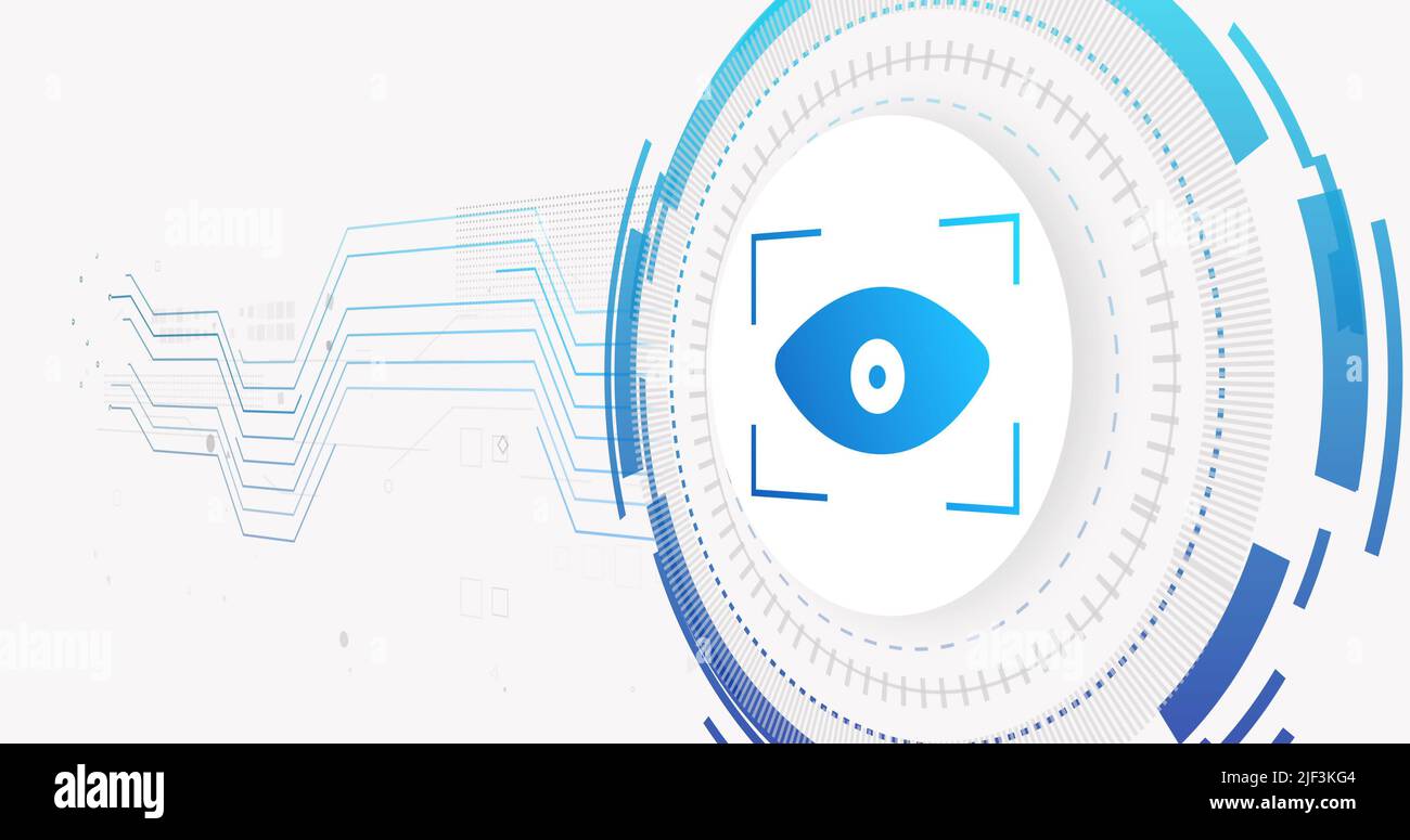 Image of network of connections and eye on white background Stock Photo ...