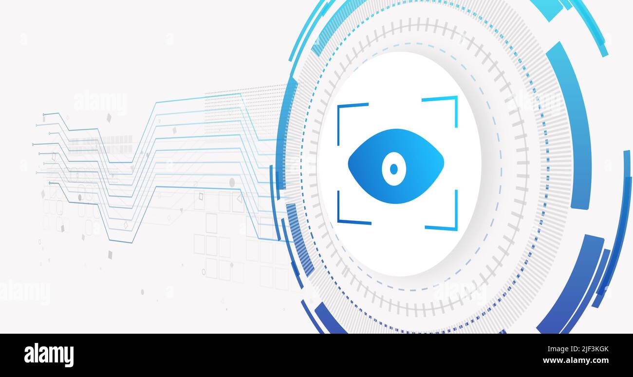 Image of network of connections and eye on white background Stock Photo ...