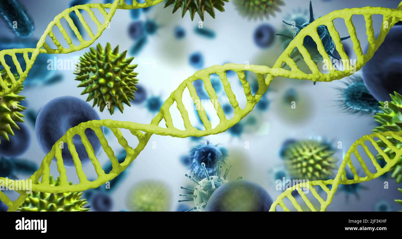 Image of dna strands and virus cells on white background Stock Photo ...