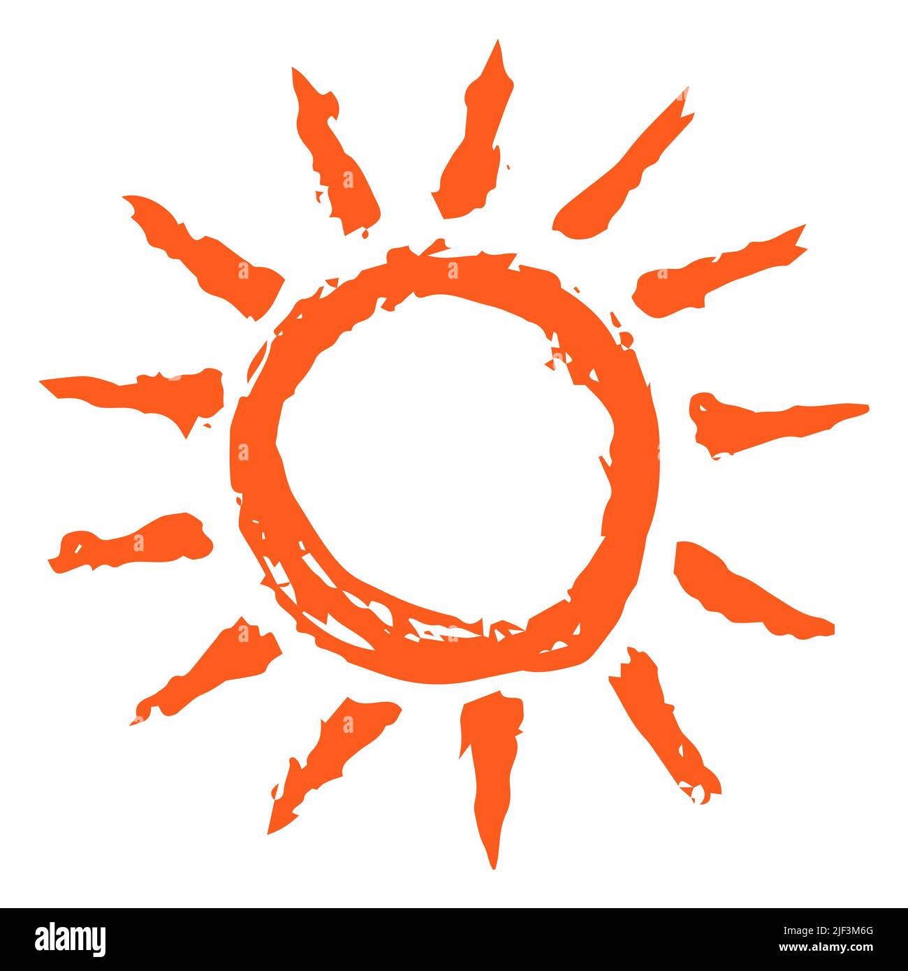 Hand drawn Sun painted with ink brush, isolated on white background ...