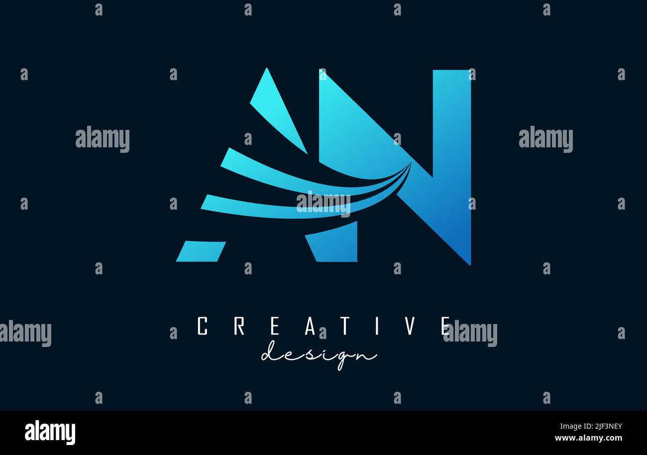 Creative blue letter AN A N logo with leading lines and road concept ...