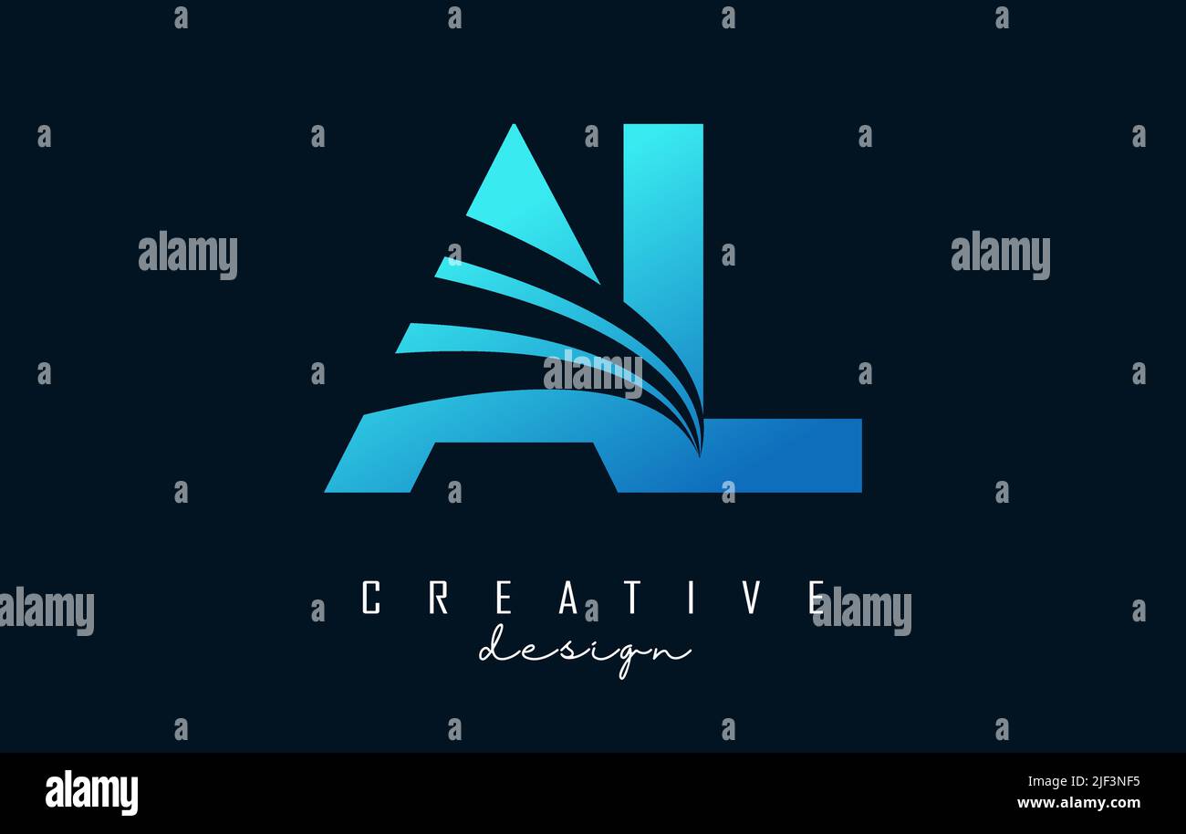 Creative blue letter AL A L logo with leading lines and road concept ...