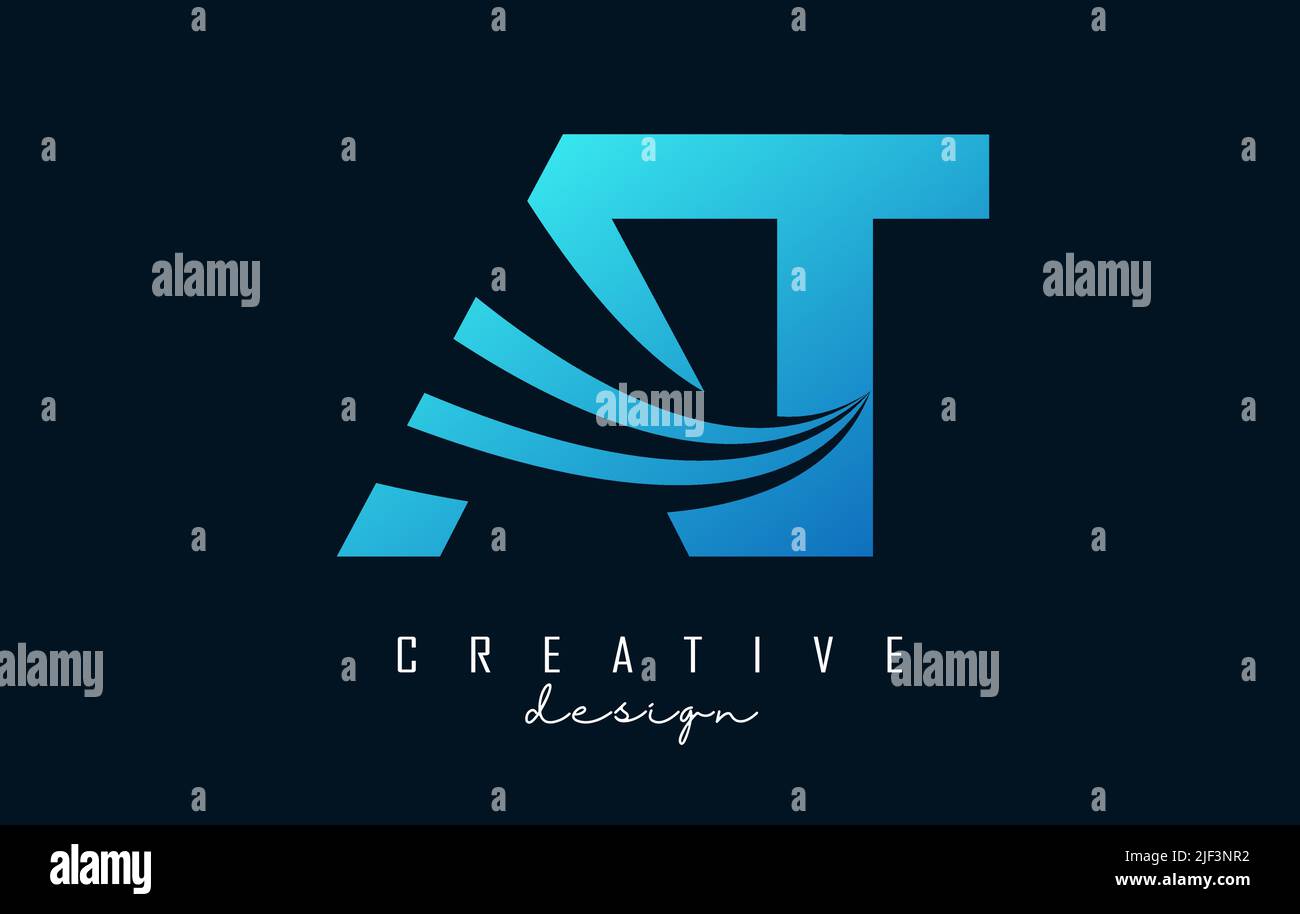 Creative blue letter AT A T logo with leading lines and road concept ...