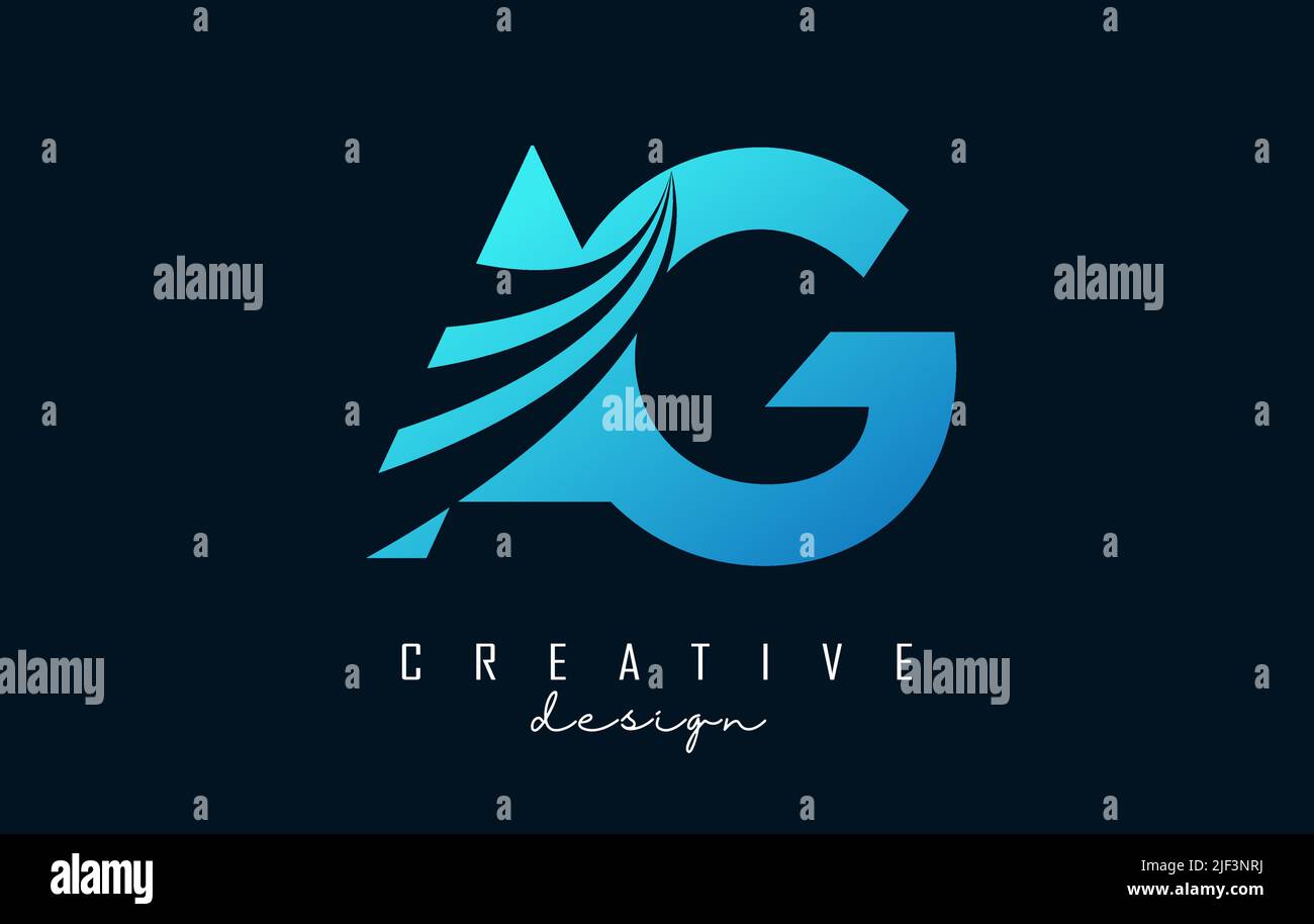 Creative blue letter AG a G logo with leading lines and road concept ...