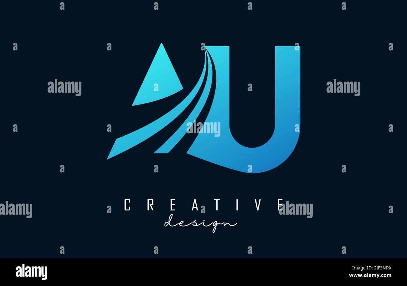 Creative blue letter Au A u logo with leading lines and road concept ...