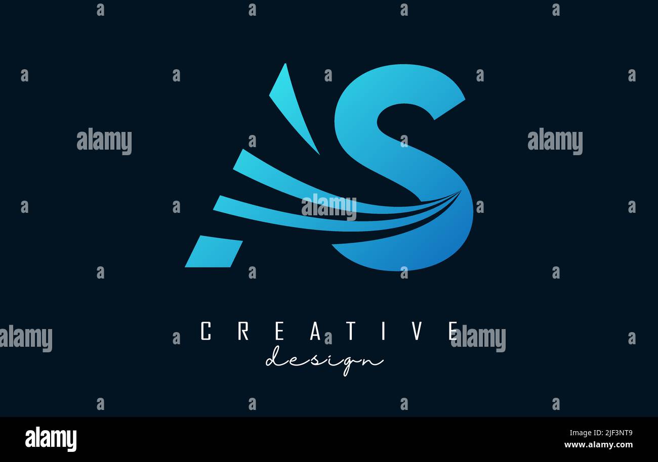 Creative blue letter AS A S logo with leading lines and road concept ...