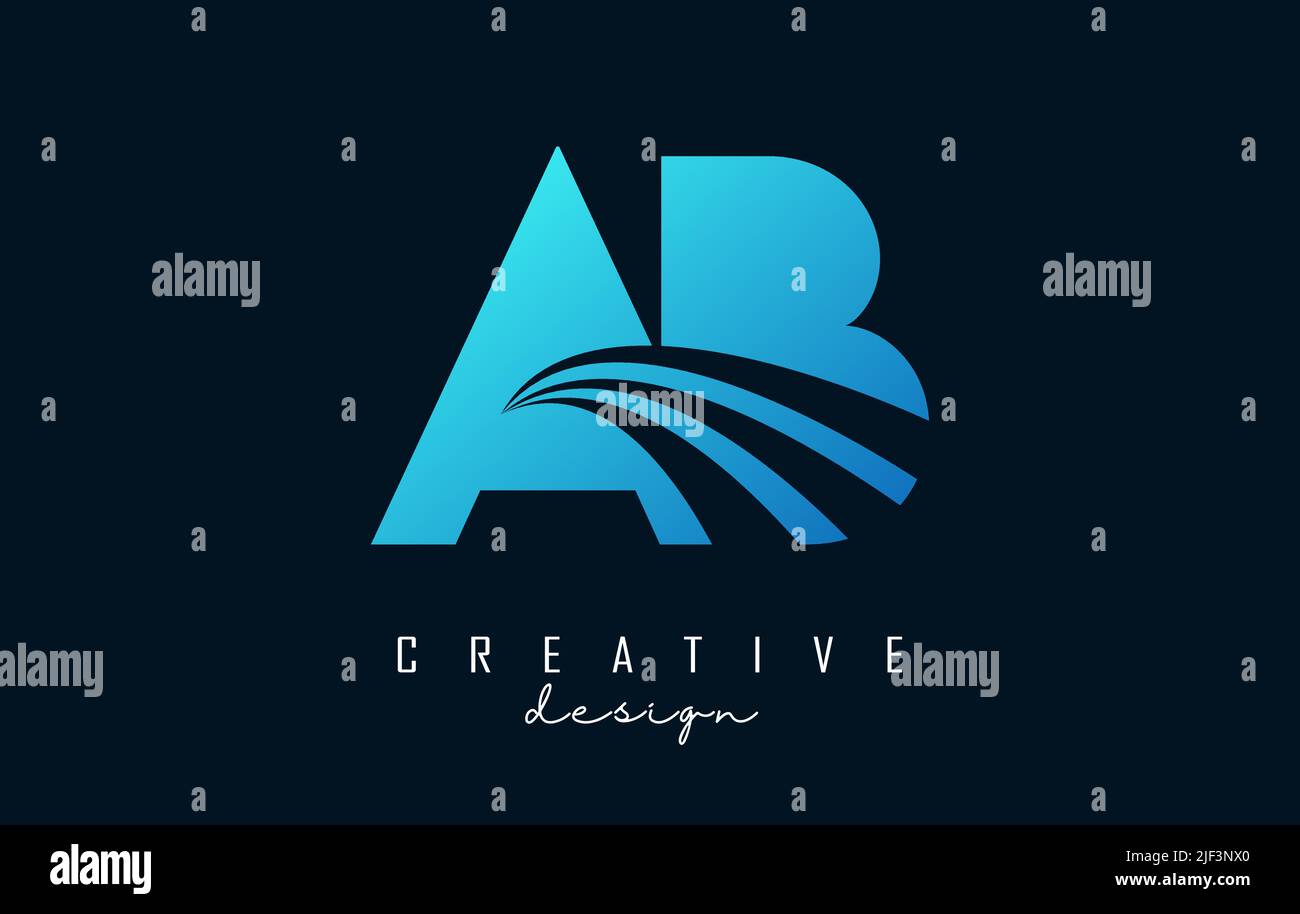 Creative blue letter AB logo with leading lines and road concept design ...
