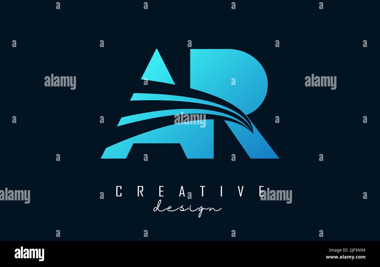 Creative blue letter AR A R logo with leading lines and road concept ...