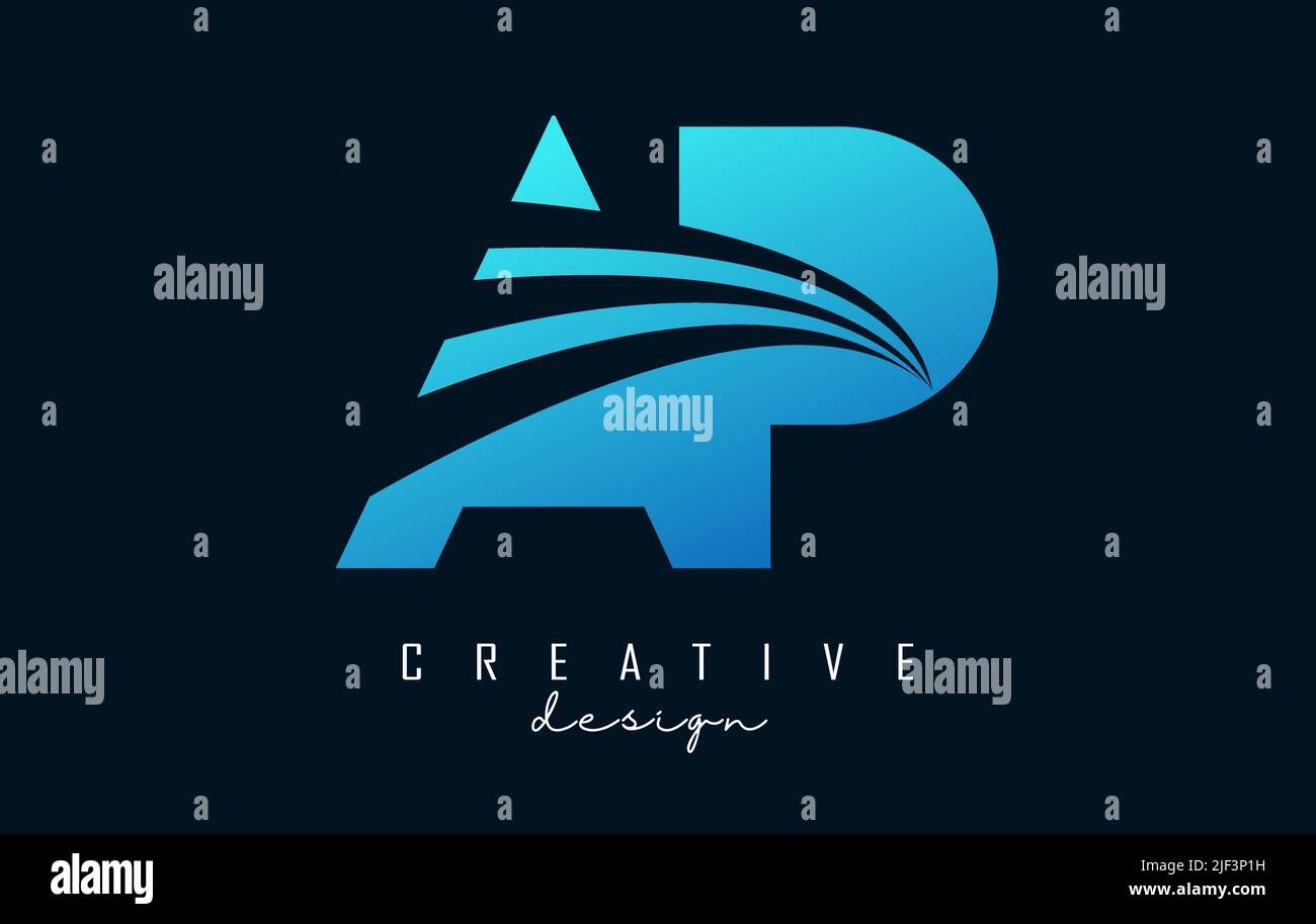 Creative blue letter Ap A p logo with leading lines and road concept ...