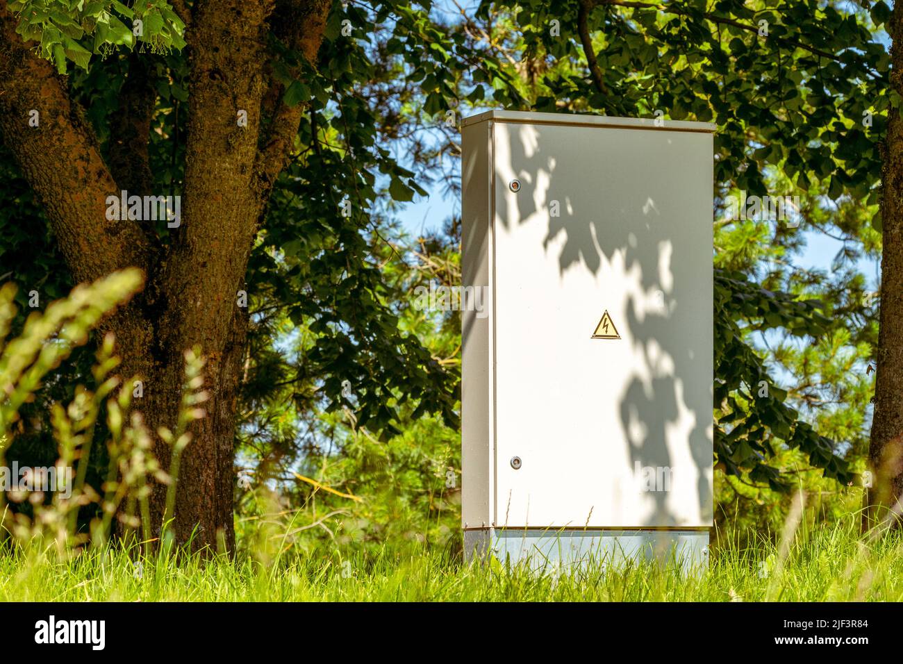 Locker of electric system at park. Outdoor electric high voltage ...