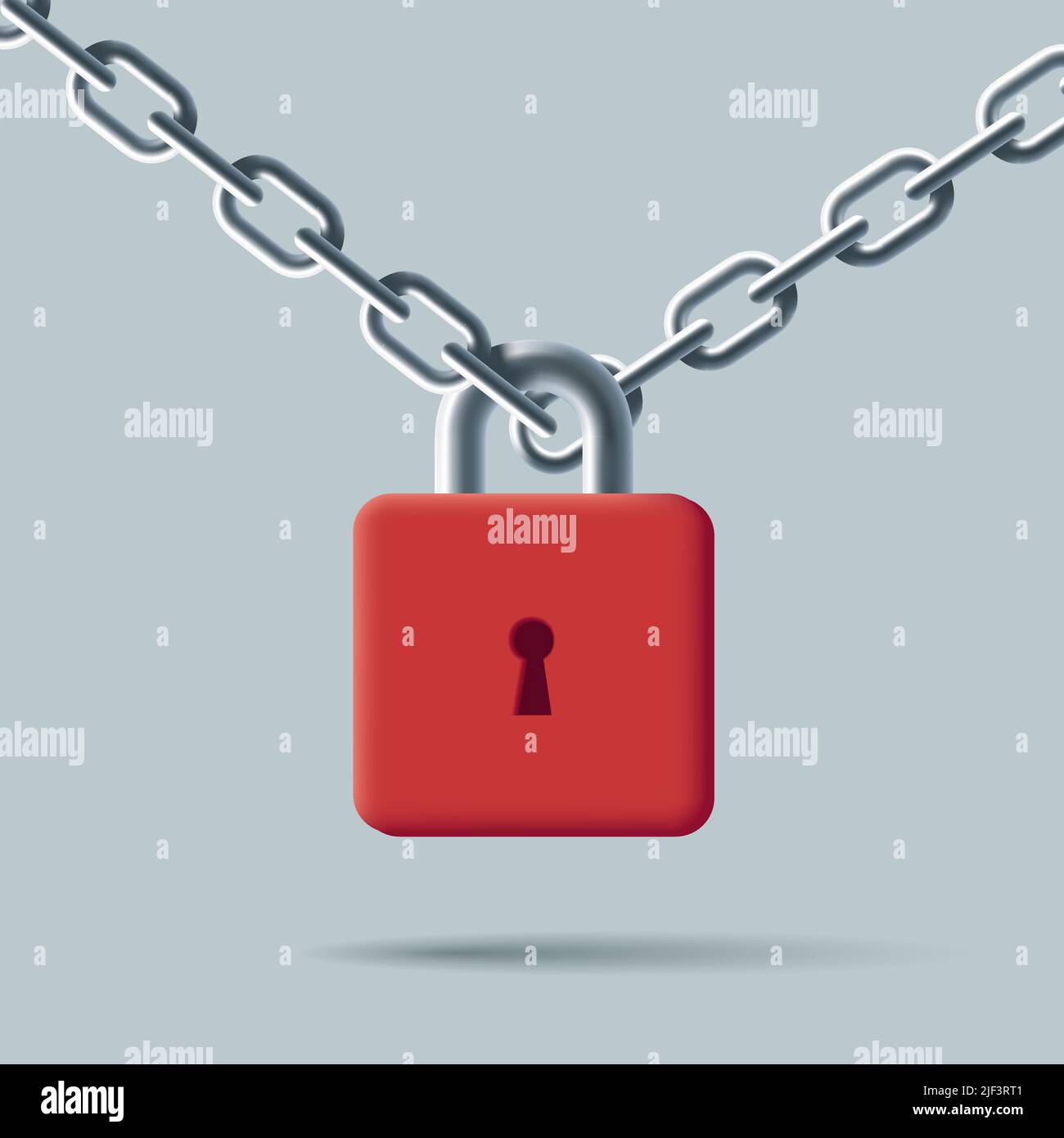 3d illustration of a red padlock hanging on steel chain. Vector ...