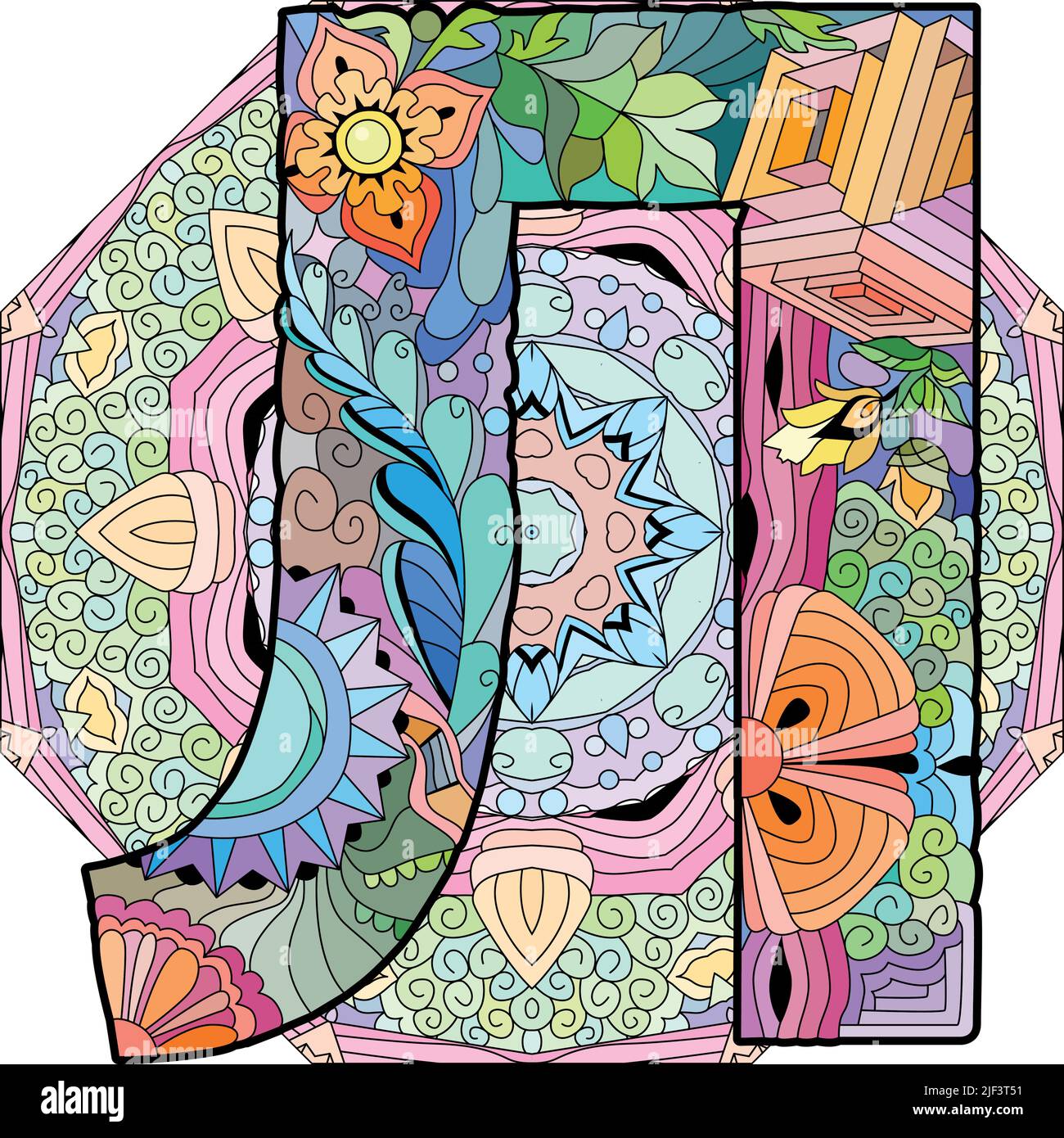 Russian Alphabet Cyrillic Capital letter L on mandala. Vector ...