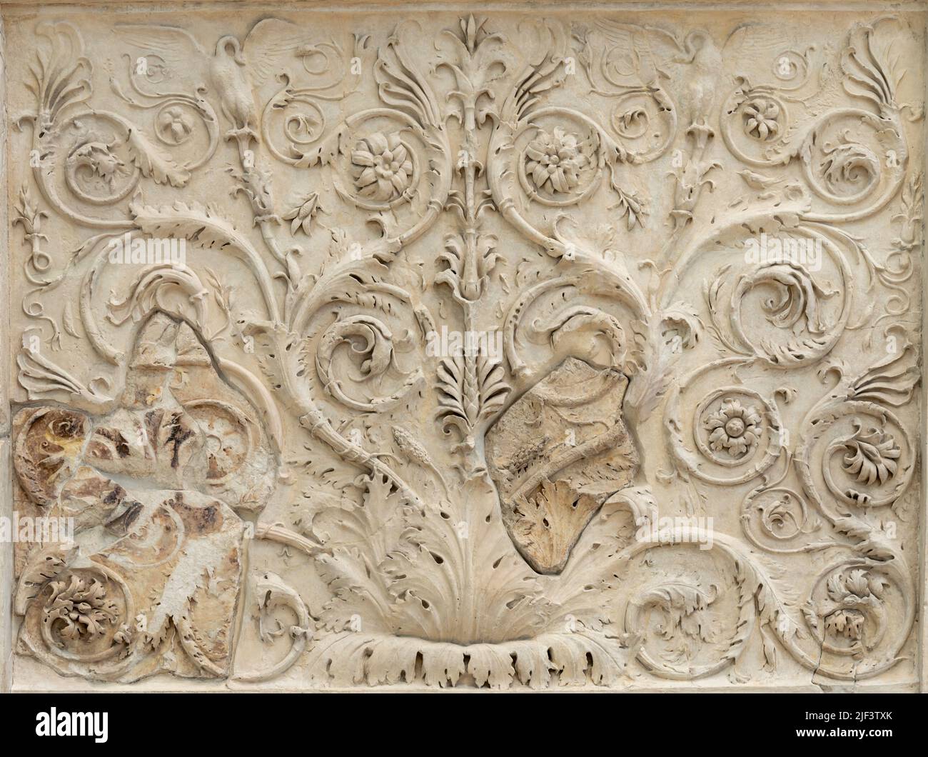 Ancient roman marble wall decorated with a carved floral pattern Stock ...