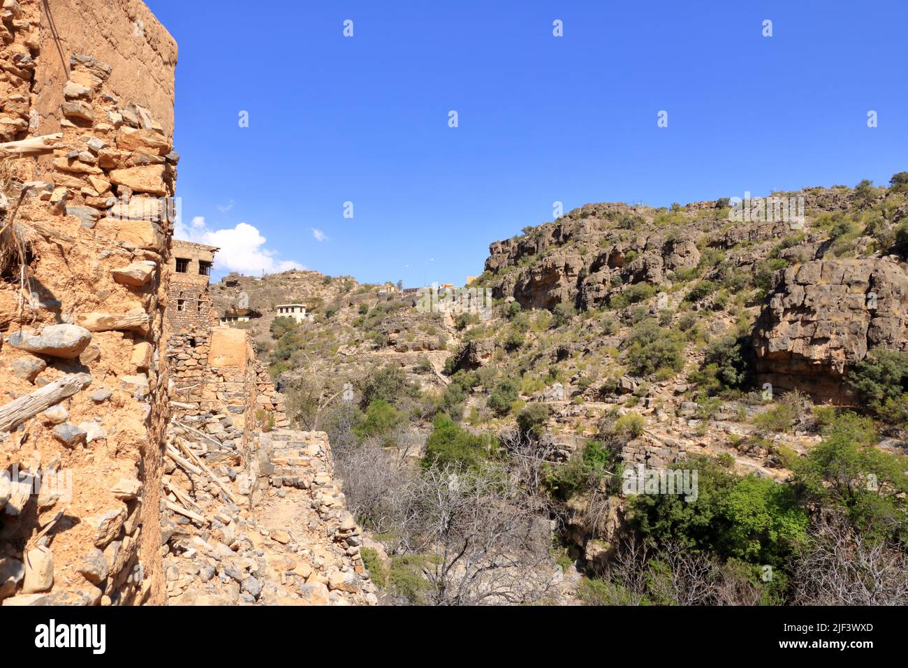 View of ruins of an abandoned village at the Wadi Bani Habib at the ...