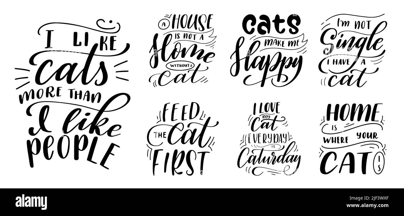 Set of Cat quotes in hand drawn style. Inspirational lettering poster ...