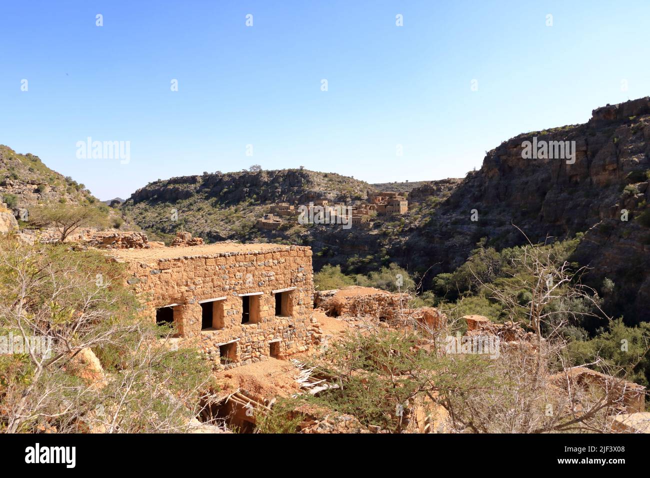 View of ruins of an abandoned village at the Wadi Bani Habib at the ...