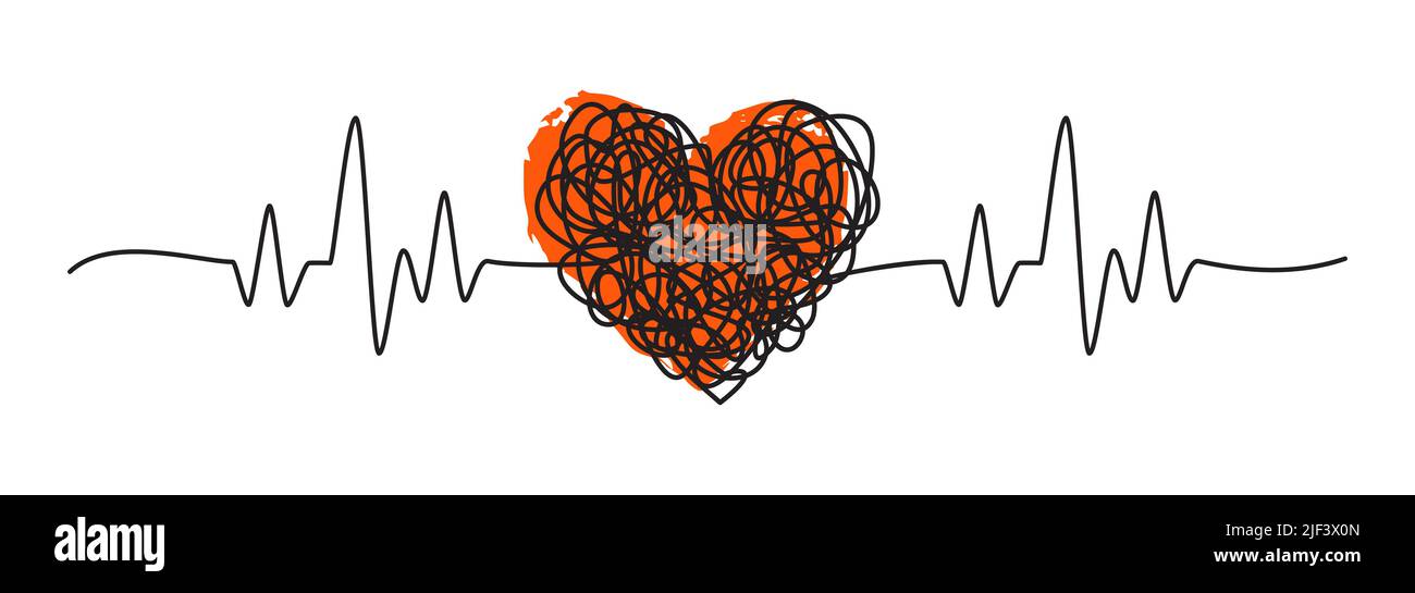 Tangled grungy heart scribble hand drawn with thin line, divider shape ...