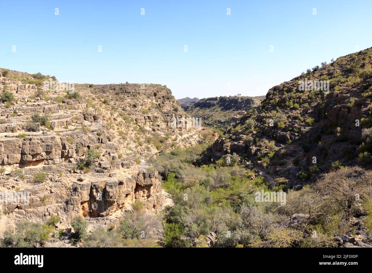 View of ruins of an abandoned village at the Wadi Bani Habib at the ...