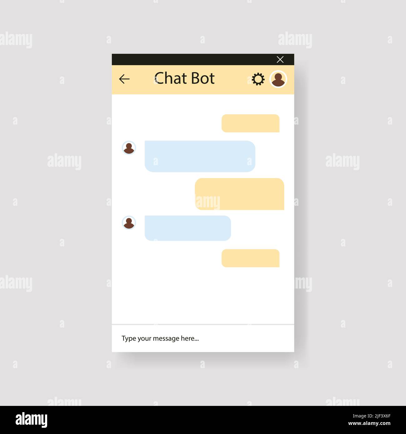 Online chatbot text messaging app isolated on white background. Windows for website. Social ...