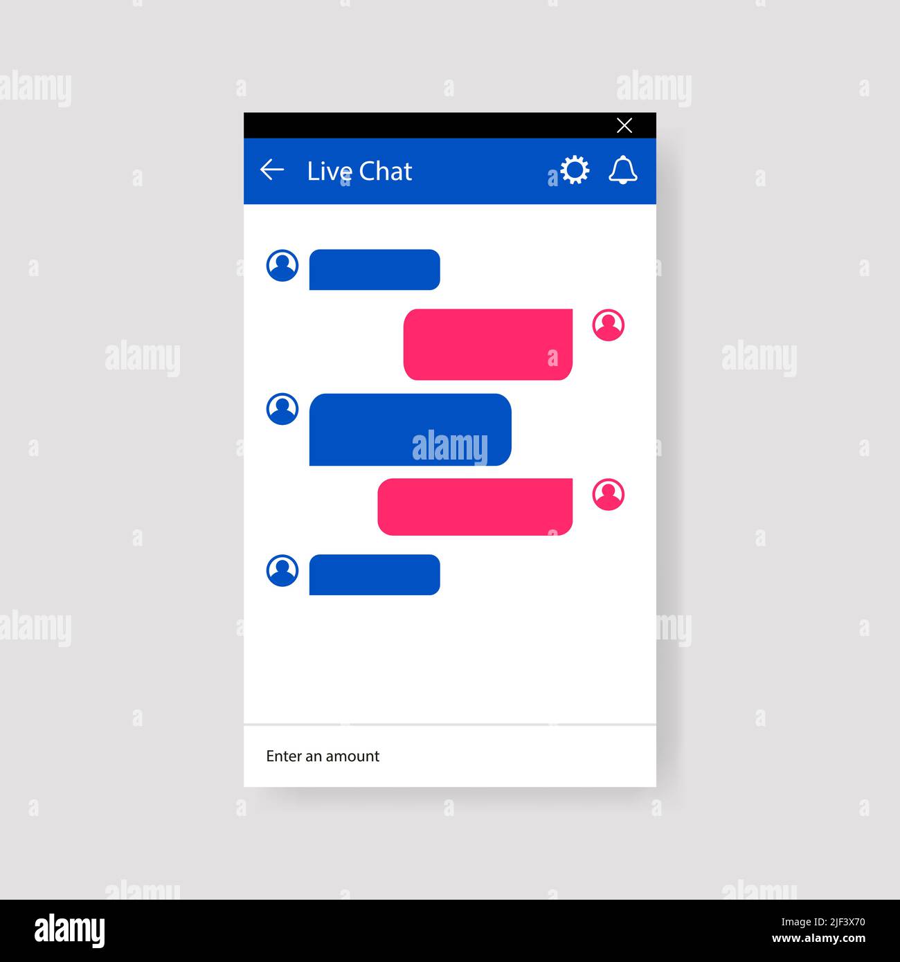 Online chatbot text messaging app isolated on white background. Windows ...