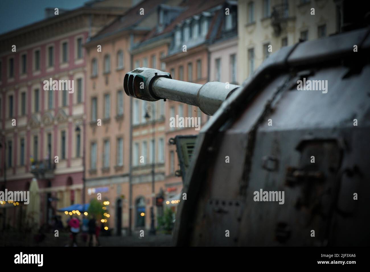 The barrel of a Russian Howitzer is seen near the Royal Castle in ...