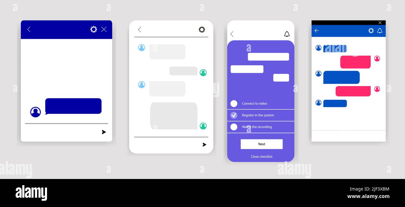 Set of Online chatbot text messaging app isolated on white background ...