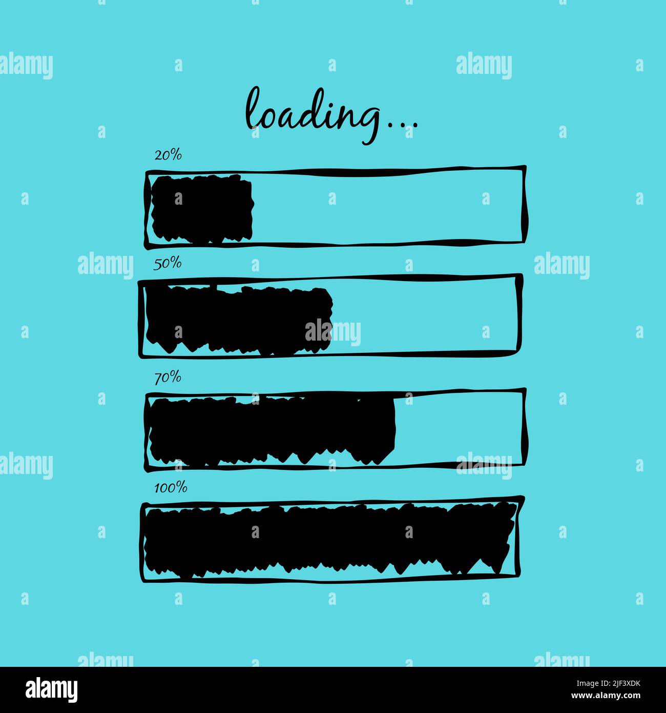 Doodle loading bar. Design element progress speed. Status of completion. Vector sketch ...