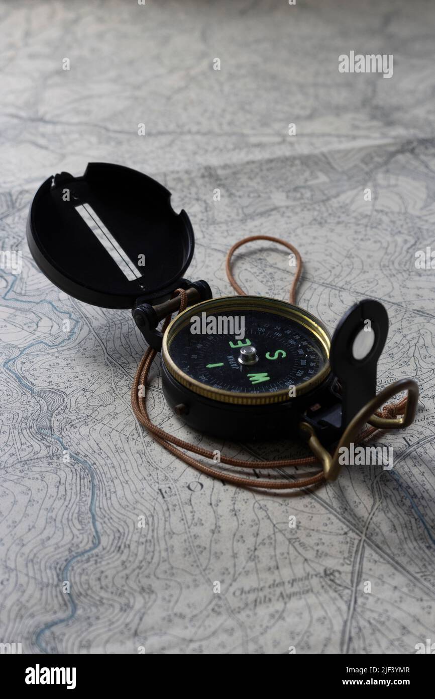 a compass on a map Stock Photo - Alamy