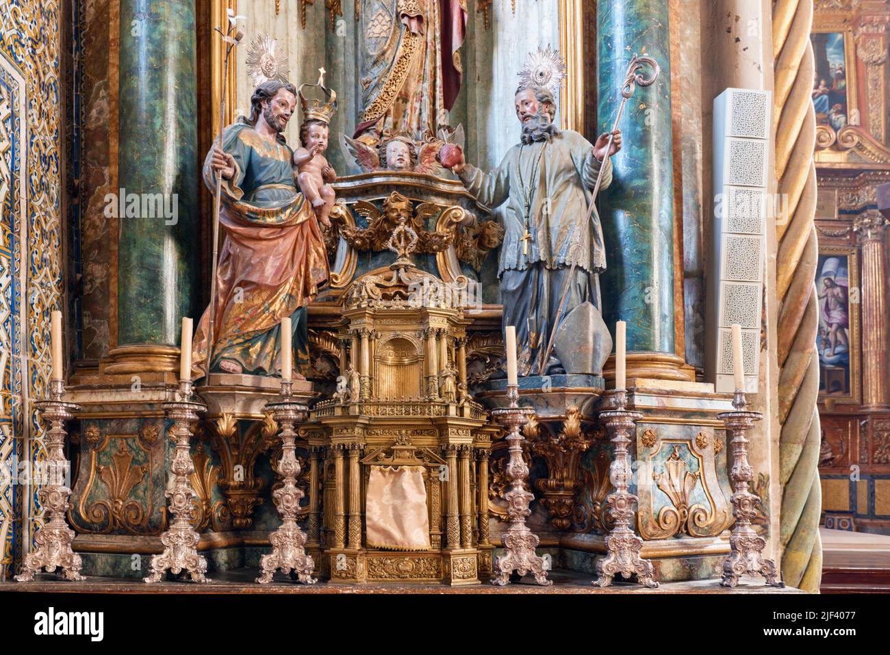 statue and azulejos inside Saint Michael Chapel in the University of ...