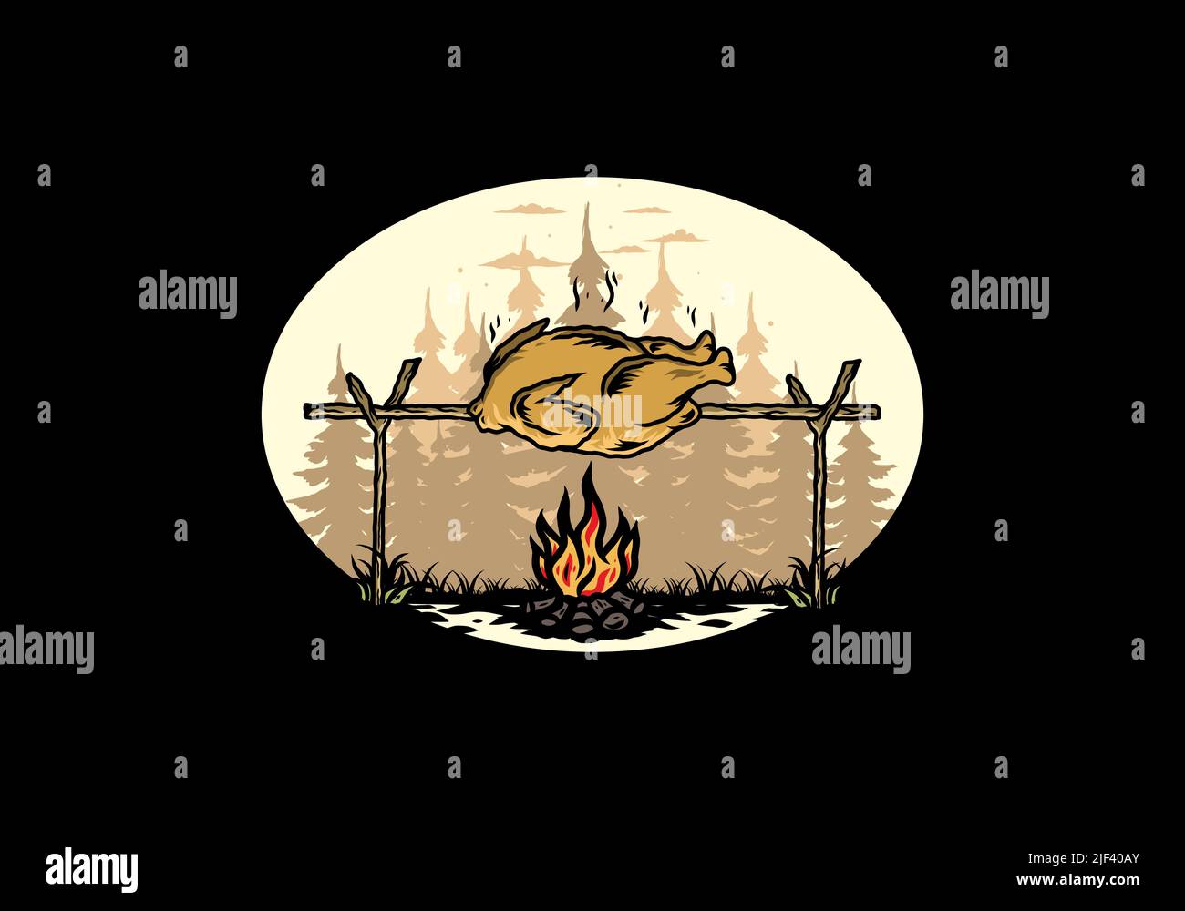Illustration design of a Grilling chicken over bonfire Stock Vector ...