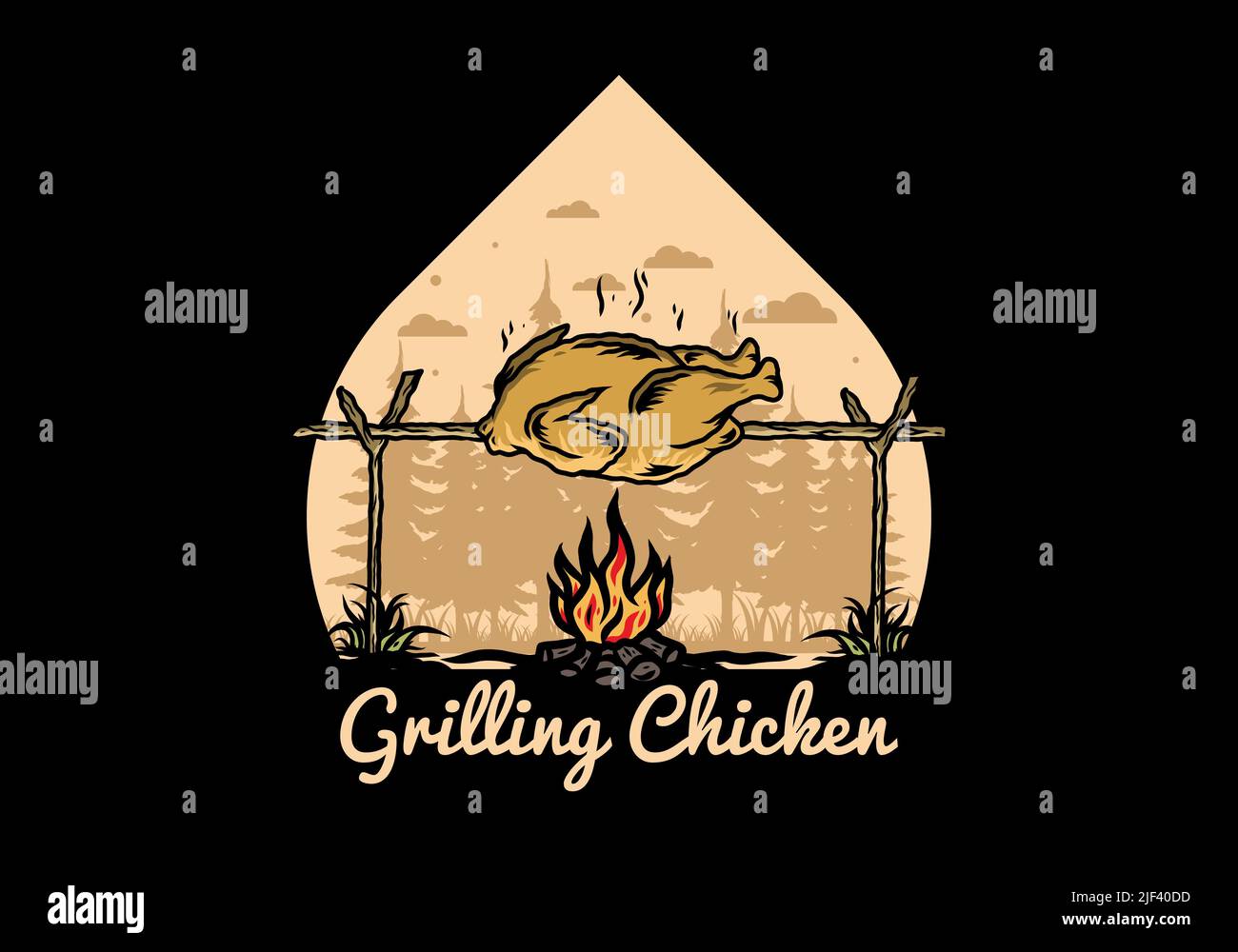 Illustration design of a Grilling chicken over bonfire Stock Vector ...