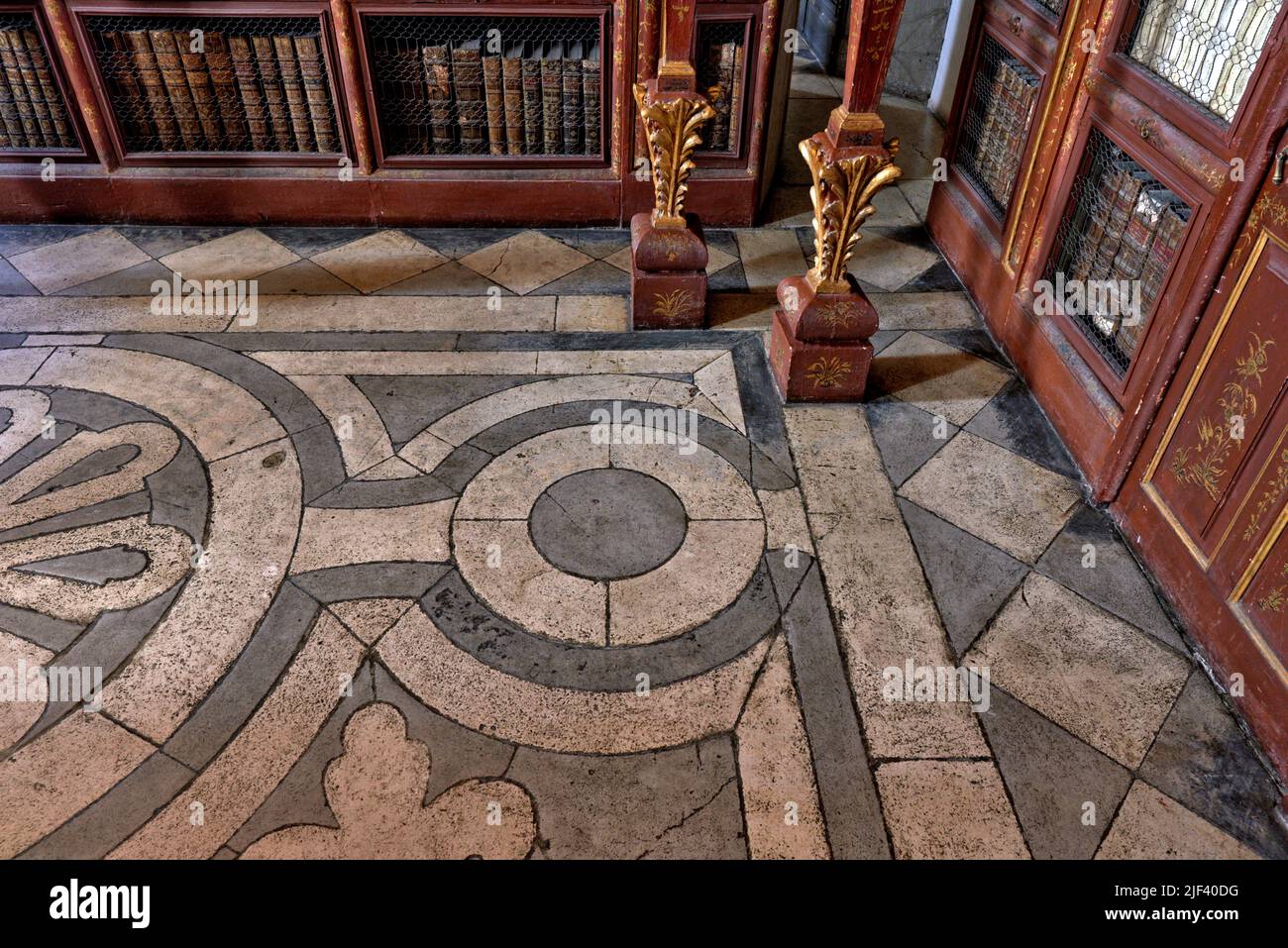 Shelves with old books inside the Biblioteca Joanina, Joanine Library ...