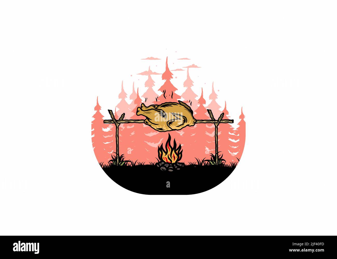 Illustration design of a Grilling chicken over bonfire Stock Vector ...