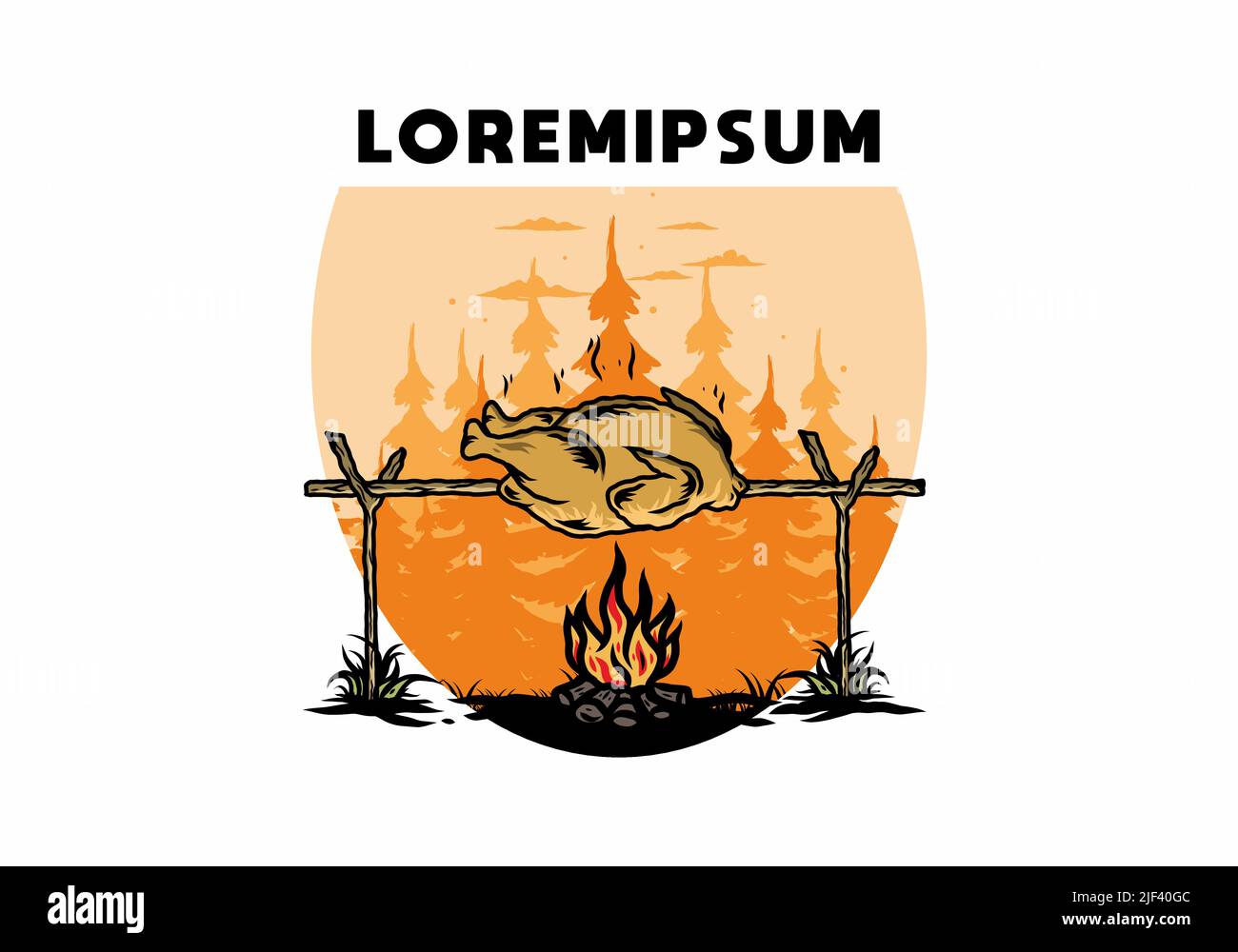 Illustration design of a Grilling chicken over bonfire Stock Vector ...